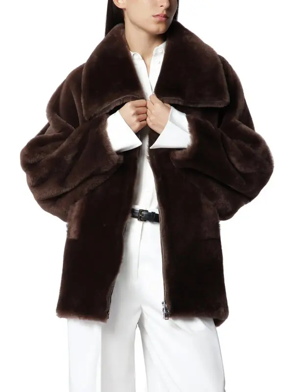 BLANCHA Oak Zip-up Shearling Jacket - Brown