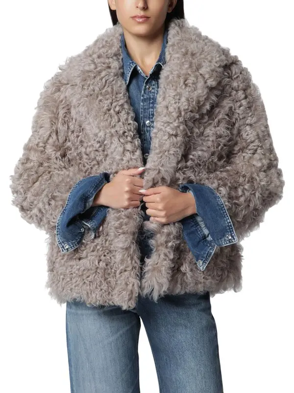 BLANCHA Short Taupe Fur Jacket - Grey