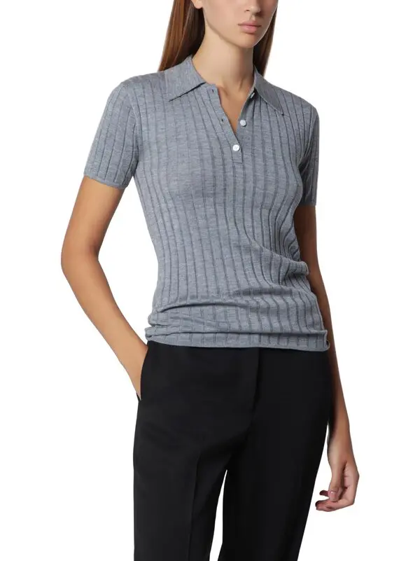 TOTEME Mélange Ribbed Cashmere And Silk Polo - Grey