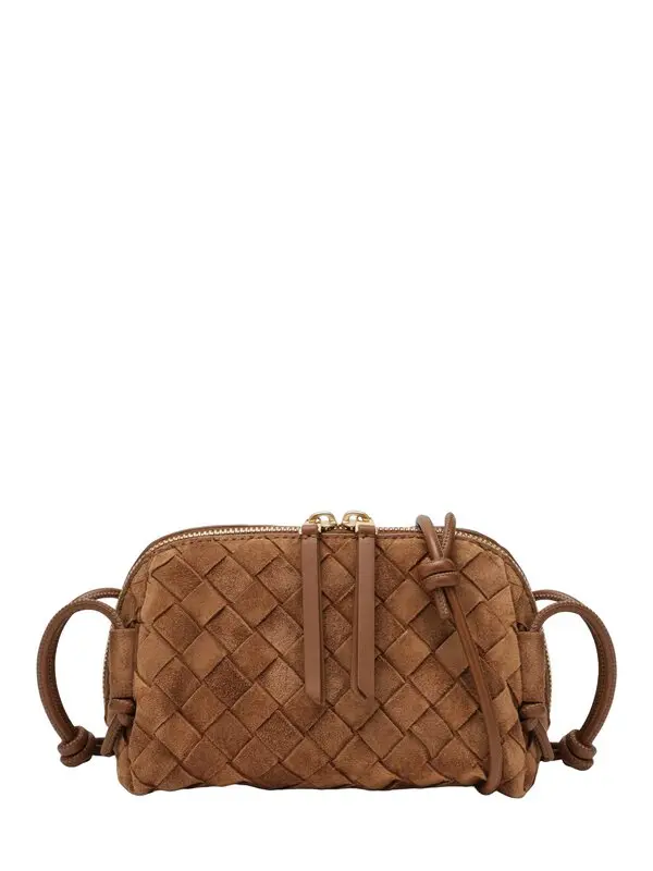 Bottega Veneta Intrecciato Concert Zip Leather Pouch In Amber - Brown