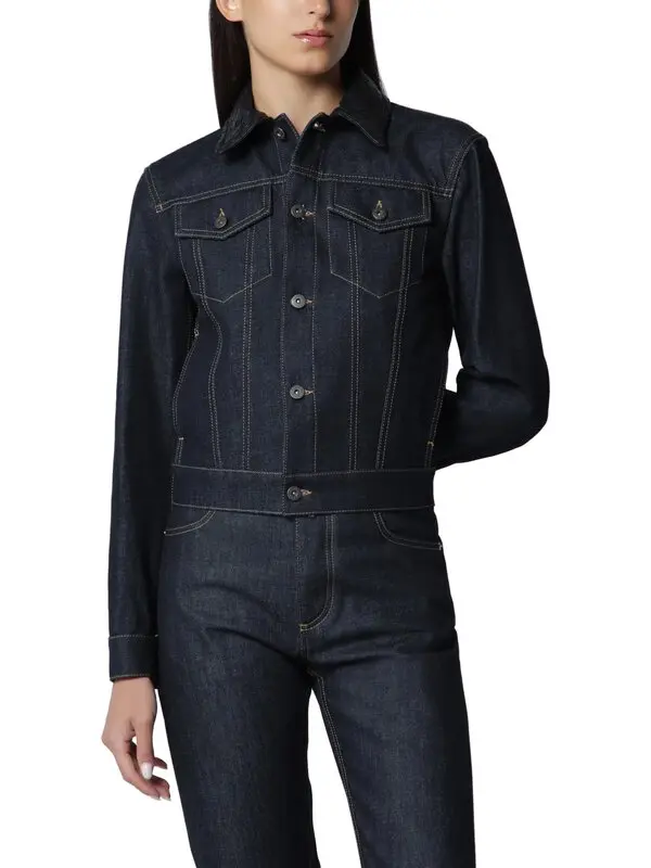 Bottega Veneta Denim Jacket With Intrecciato Collar - Blue