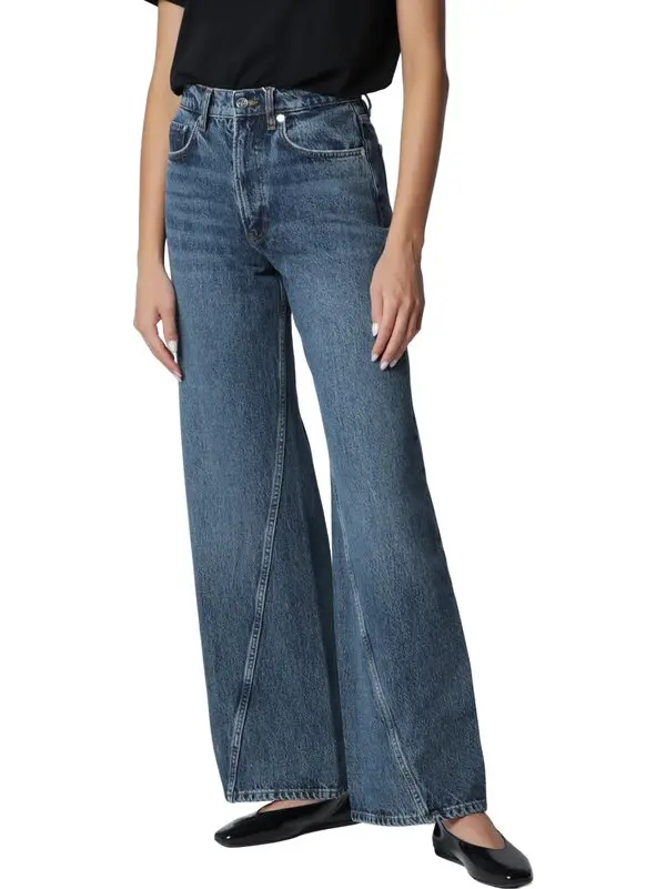 ANINE BING Washed Jeans With Curved Front Seams - Blue