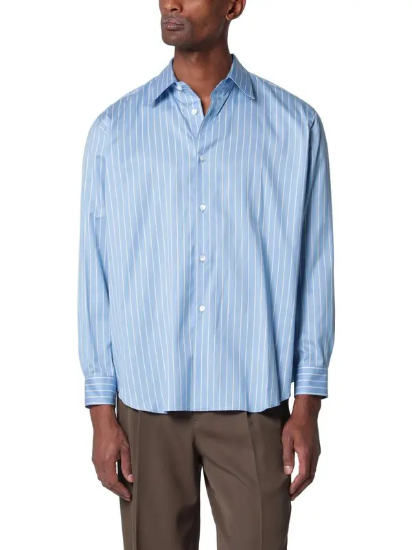 Auralee Light Striped Cotton And Silk Shirt - Blue