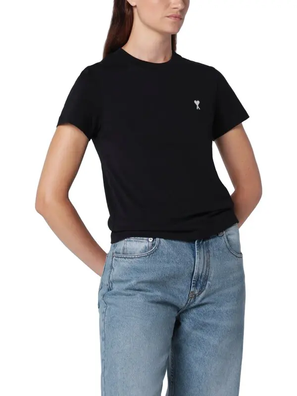 AMI Paris De Coeur Embroidered Cotton T-shirt - Black