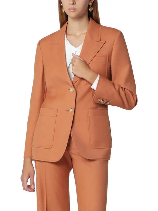 Chloé Single-breasted Jacket In Burnt Orange Wool Gabardine - Yellow
