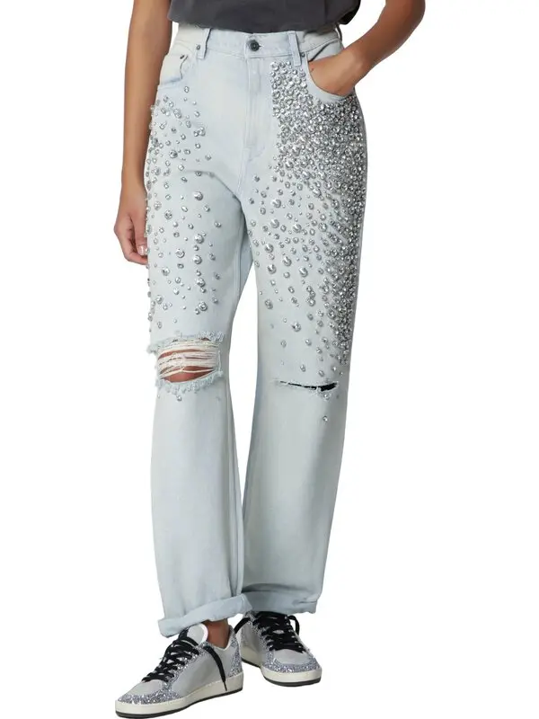 GOLDEN GOOSE Light Jeans With Cabochon Crystals - Blue