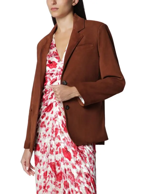 GOLDEN GOOSE Robyn Suede Sheepskin Blazer In Cambridge - Brown