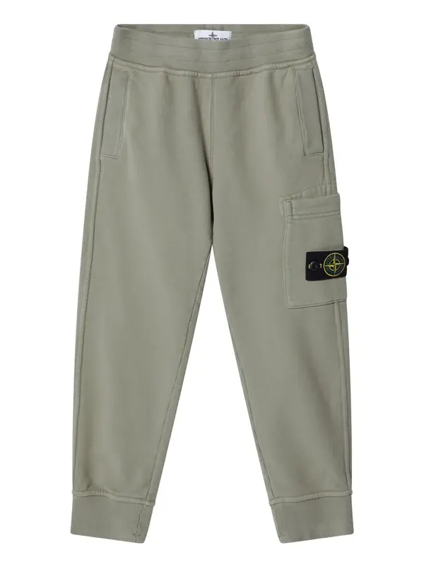Stone Island Moss Cotton Jogging Trousers With Compass Patch - Green