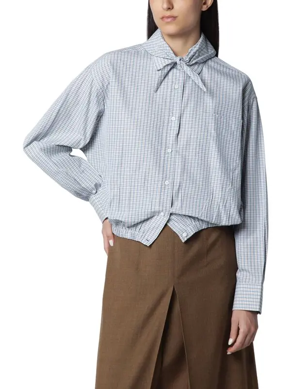 Prada Checked Cotton Shirt With Scarf Detail - Beige