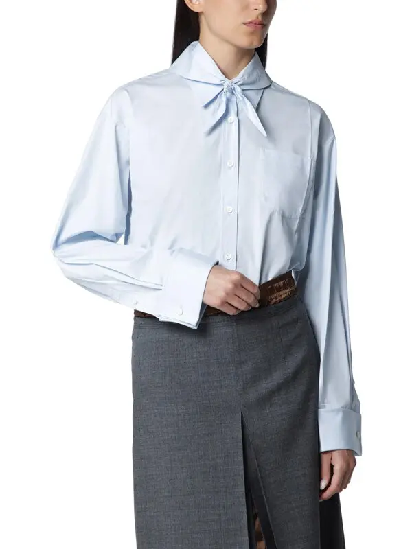 Prada Cotton Shirt With Integrated Scarf - Light Blue