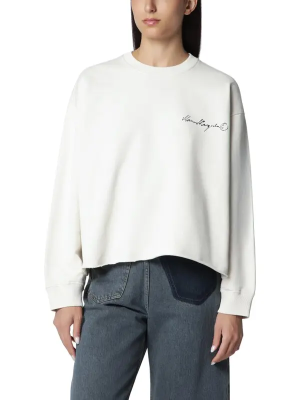 MAISON MARGIELA Ecru Fleece Sweatshirt With Logo Print - Beige