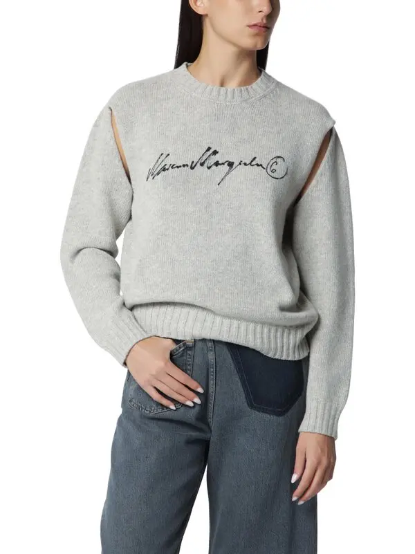 MAISON MARGIELA Sweater With Calligraphic Print In Melange - Grey