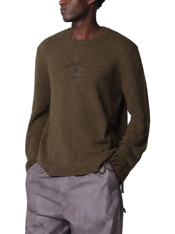 MAISON MARGIELA Crew-neck Sweater In Khaki/black Wool Blend - Green
