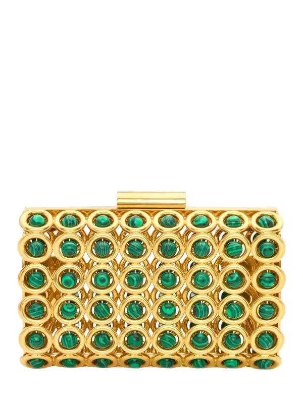 Oscar De La Renta Mini Saturn Malachite-embellished Cage-style Clutch Bag - Gold