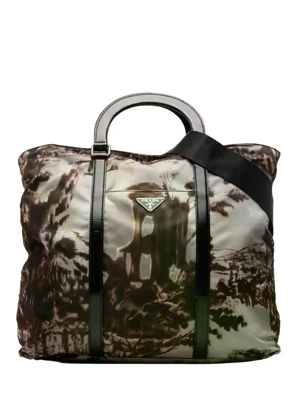 Prada 2013-2026 Tessuto New York Street Templi Print Convertible Tote Satchel - Brown