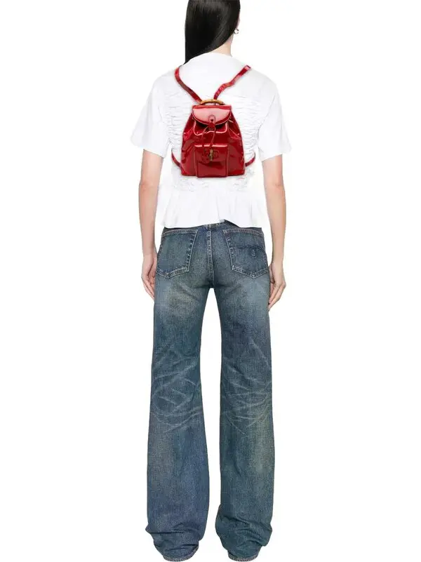 Gucci 20th Century Patent Bamboo Drawstring Backpack - Red