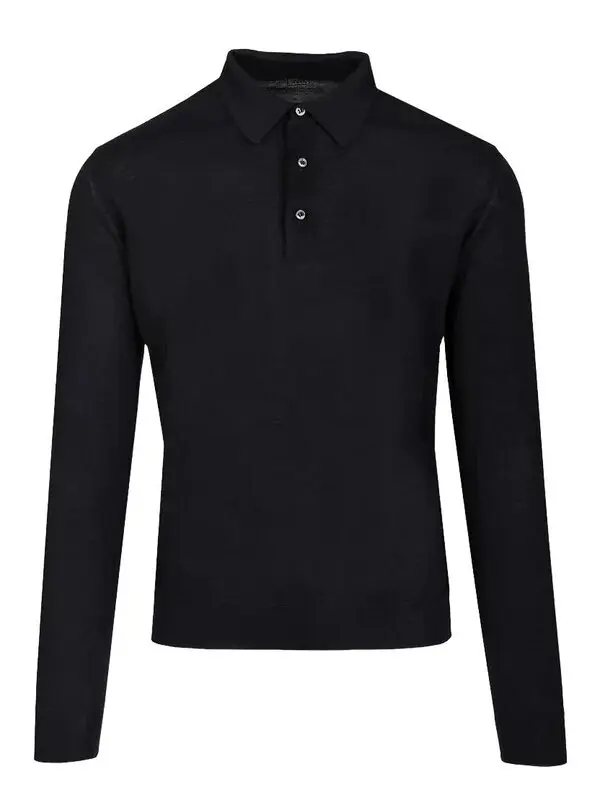 Fedeli Long-sleeve Polo Sweater - Black