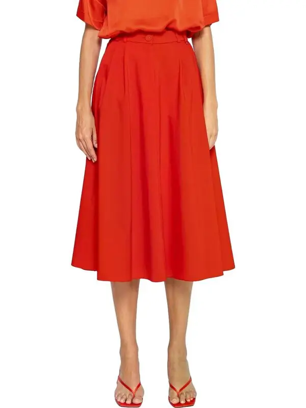 NISSA High-waisted Cotton Midi Skirt - Red
