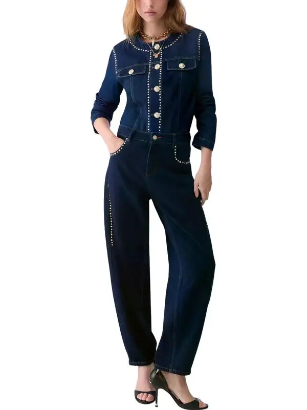 Liu Jo Slim Fit Denim Jacket With Rhinestones - Blue