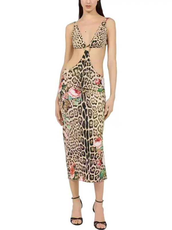 Roberto Cavalli Leopard-print Midi Dress - Neutrals