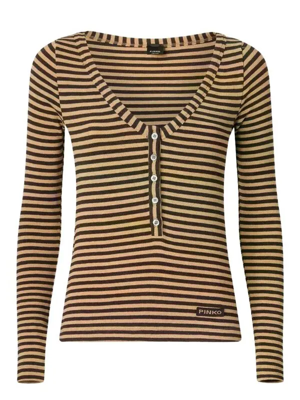 Pinko Striped Ribbed-knit T-shirt - Neutrals
