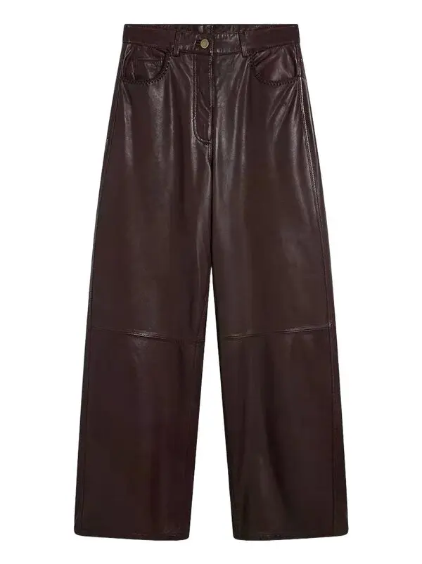 Momoni Aoki Leather Trousers - Brown