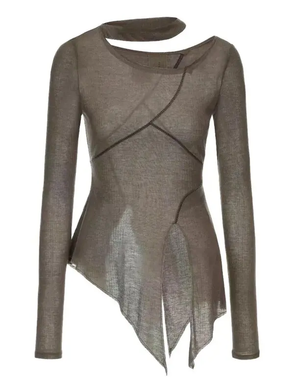 ELYWOOD Asymmetric Stitch-paneled Long-sleeved T-shirt - Brown