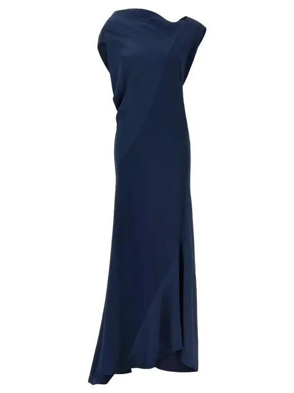 Alberta Ferretti Asymmetrical Draped Midi Dress - Blue