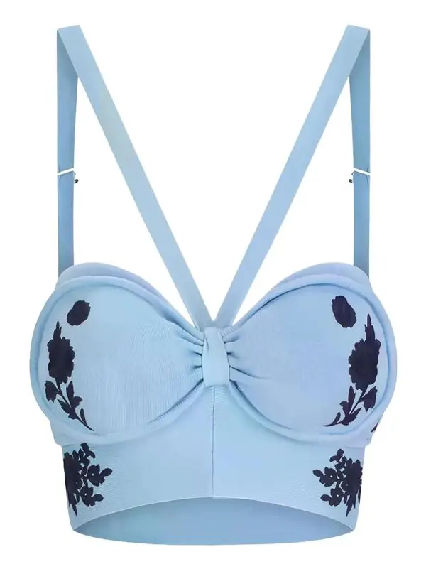 Rabanne Floral-embroidered Sweetheart-neck Top - Blue
