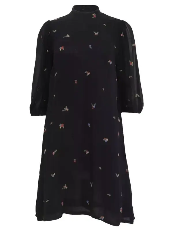 GANNI Gathered Floral-print Mini Dress - Black