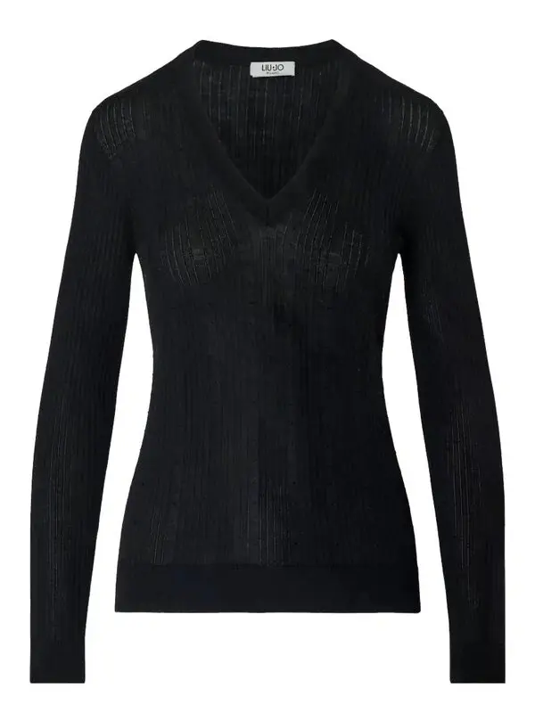 Liu Jo Wool Sweater With V-neck - Black