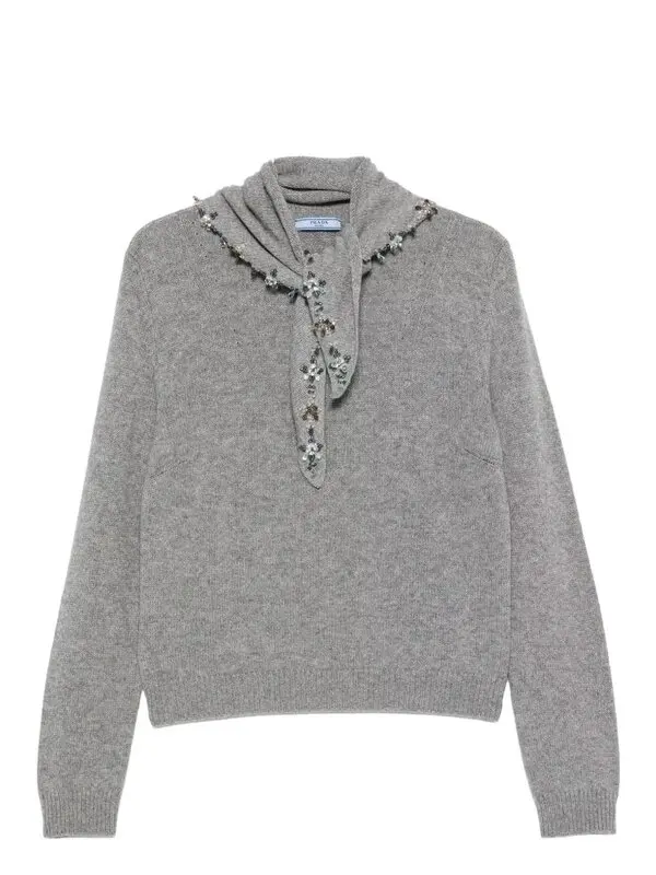 Prada Crystal-embellished Cashmere Sweater - Grey
