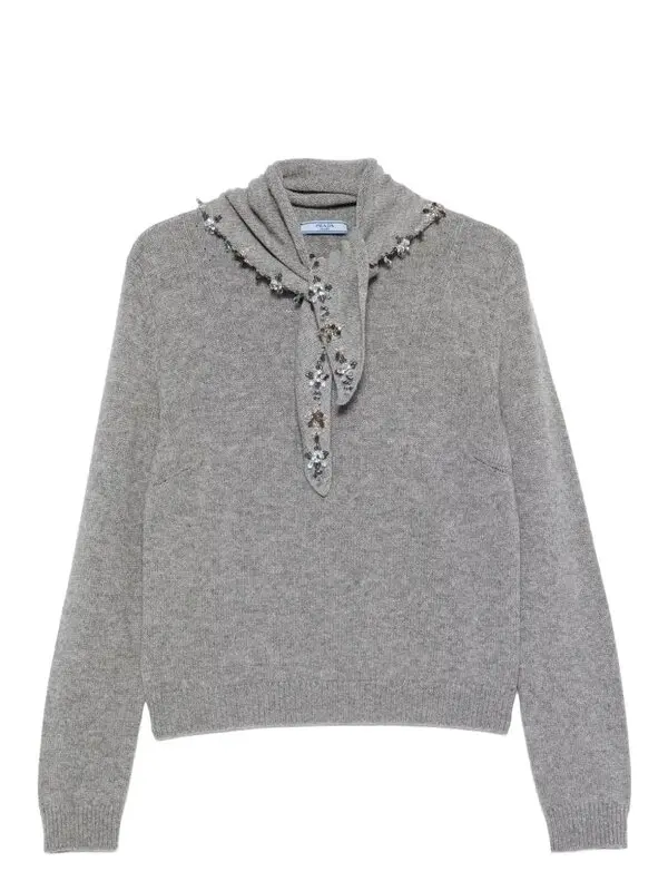 Prada Crystal-embellished Cashmere Sweater - Grey