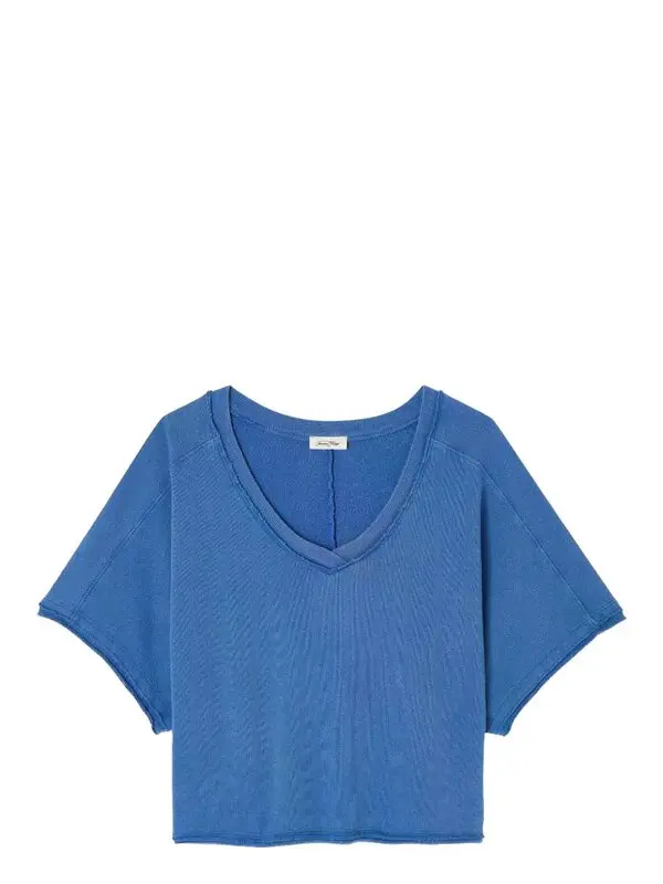 American Vintage Vibtown Raw-edge V-neck T-shirt - Blue