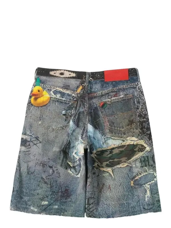 BLDG4 Acropolis Graphic-print Denim Shorts - Blue