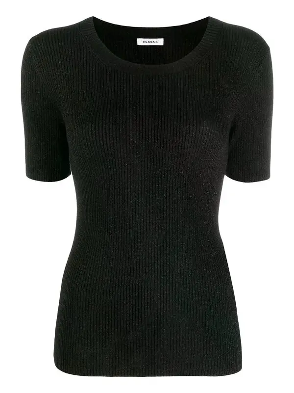 P.a.r.o.s.h Ribbed-knit Short-sleeve T-shirt - Black