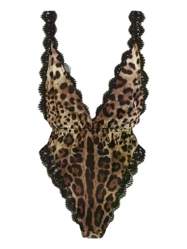 Dolce & Gabbana Leo-print Satin Bodysuit - Neutrals