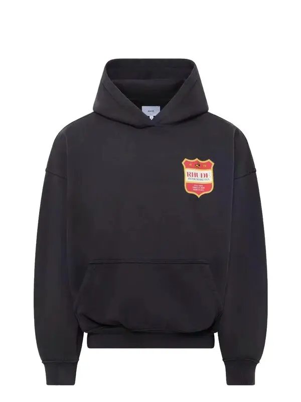 Rhude Crest-graphic Kangaroo-pocket Hoodie - Black