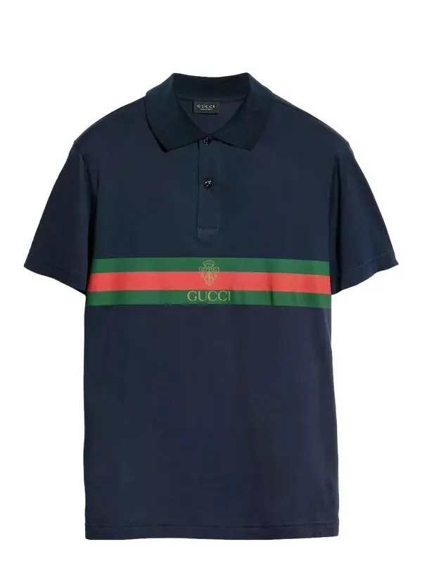 Gucci Web-stripe Logo-print Polo Shirt - Blue