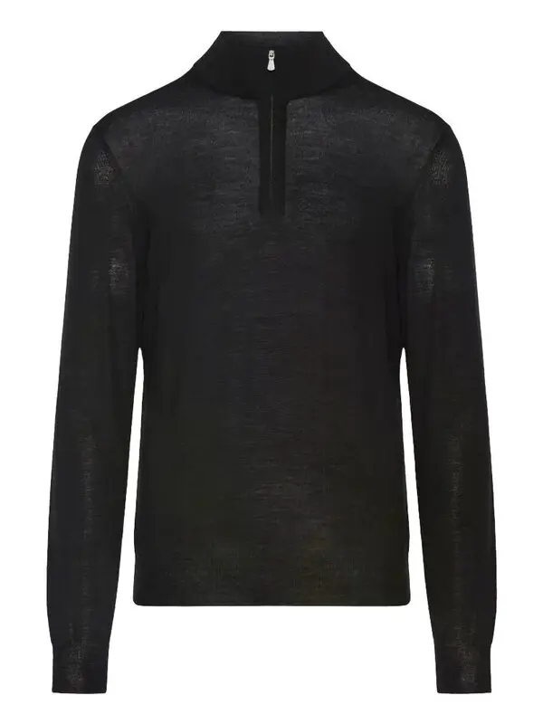 GRAN SASSO Half-zip Fine-knit Sweater - Black