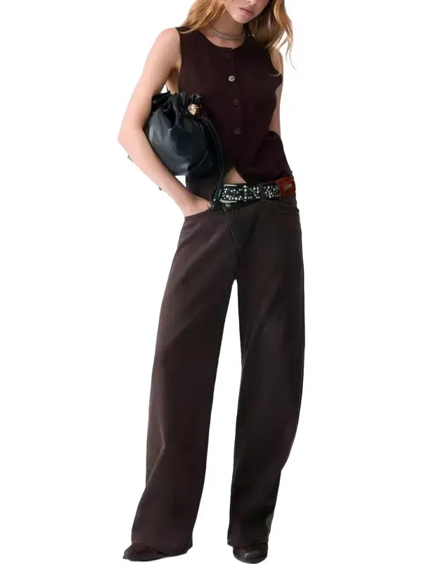 Liu Jo Straight Trousers With Asymmetrical Waistband - Brown
