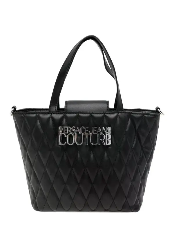 Versace Quilted Logo-plaque Tote Bag - Black