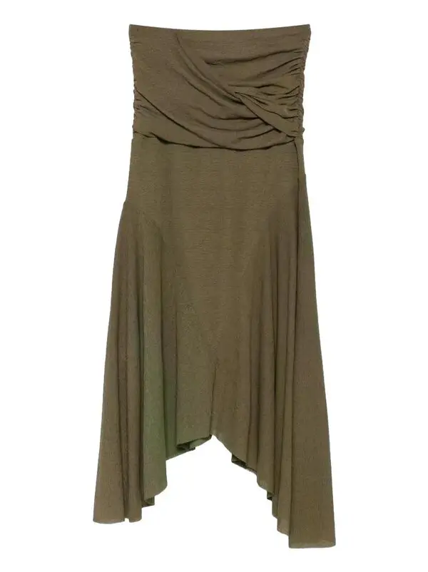 GANNI Ruched Asymmetric-hem Asymmetric Skirt - Green