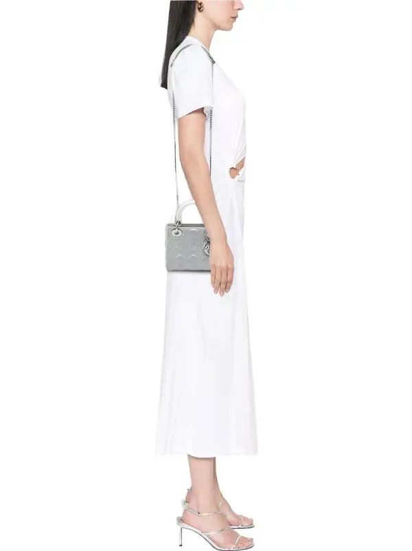 Dior 2015 Mini Iridescent Lambskin Cannage Lady Satchel - Silver