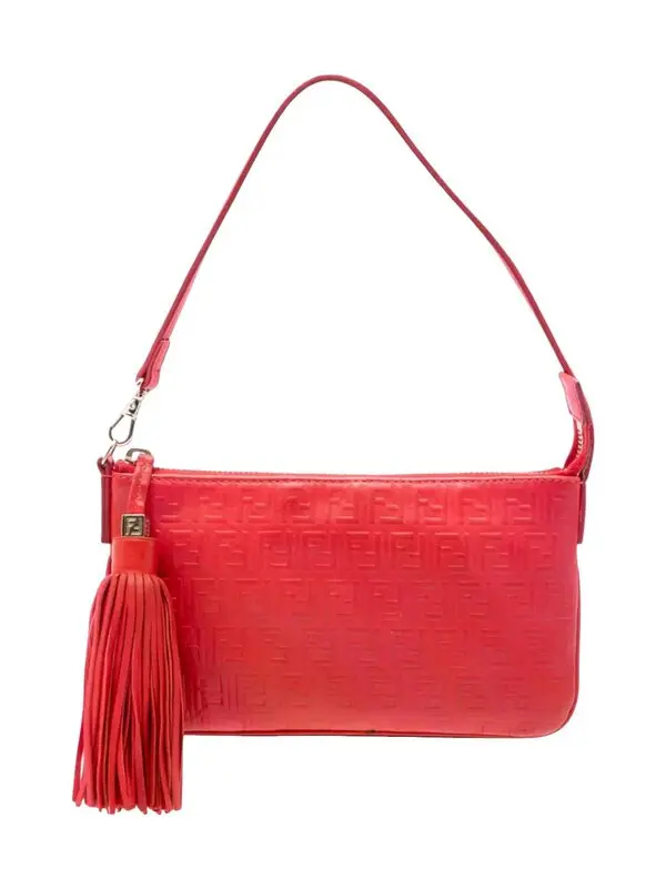 Fendi 2000-2010 Zucchino Embossed Nappa Tassel Handbag - Red