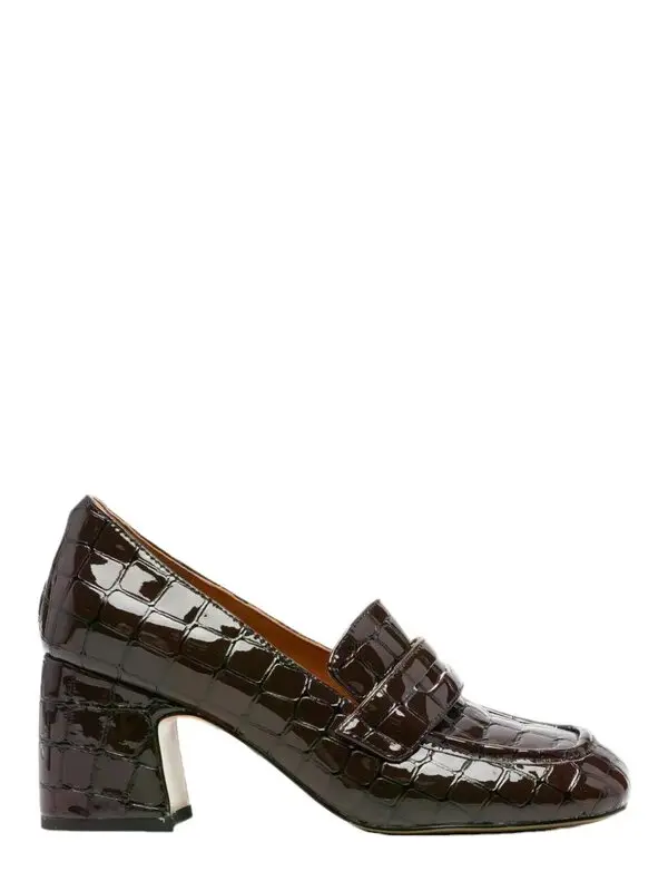 LINDA BAUMANN Croc-effect Block-heel Loafers - Brown