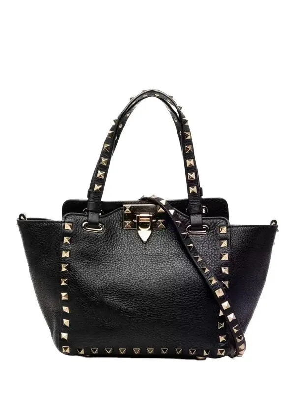 Valentino Garavani 2000-2017 Mini Pebbled Calfskin Rockstud Trapeze Satchel - Black