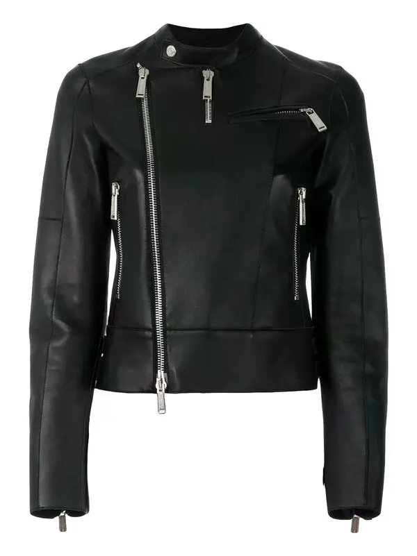 Dsquared2 Band Collar Leather Jacket - Black