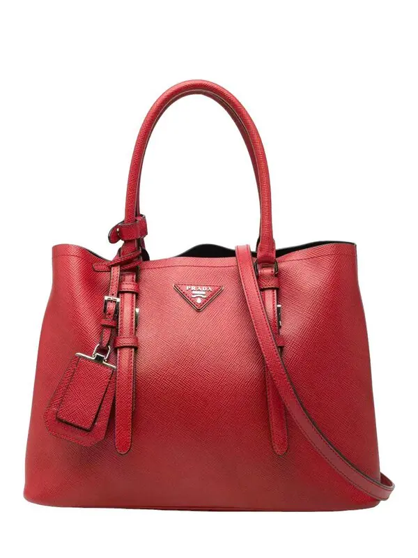 Prada 2013-2026 Medium Saffiano Cuir Double Handle Satchel - Red