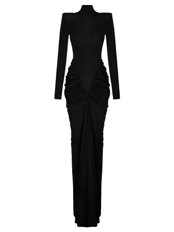 V:PM ATELIER Adwa Ruched Padded-shoulder Maxi Dress - Black